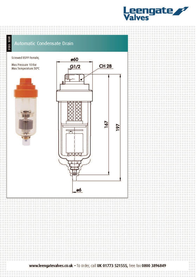 1/2" BSPP Drip Leg Drain for Compressed Air Systems
