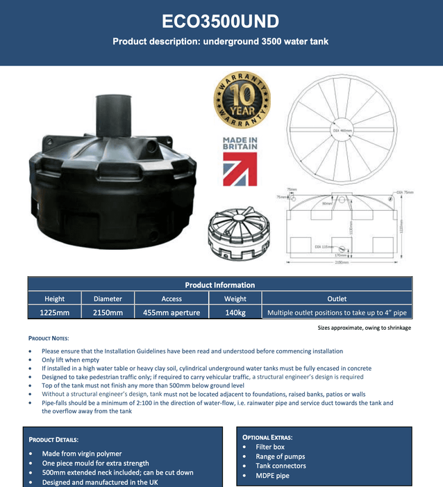 Underground Water Tank 3500 Litre