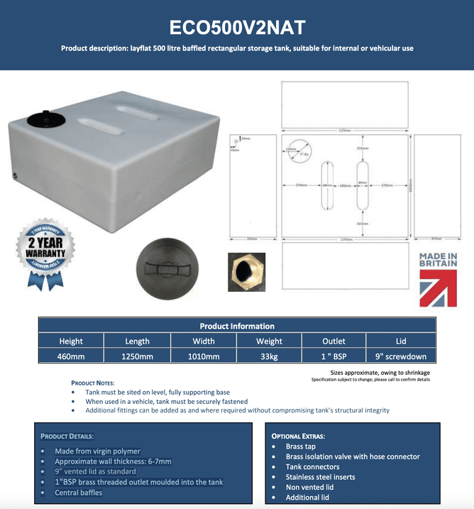 500 Litre Baffled Water Tank V2