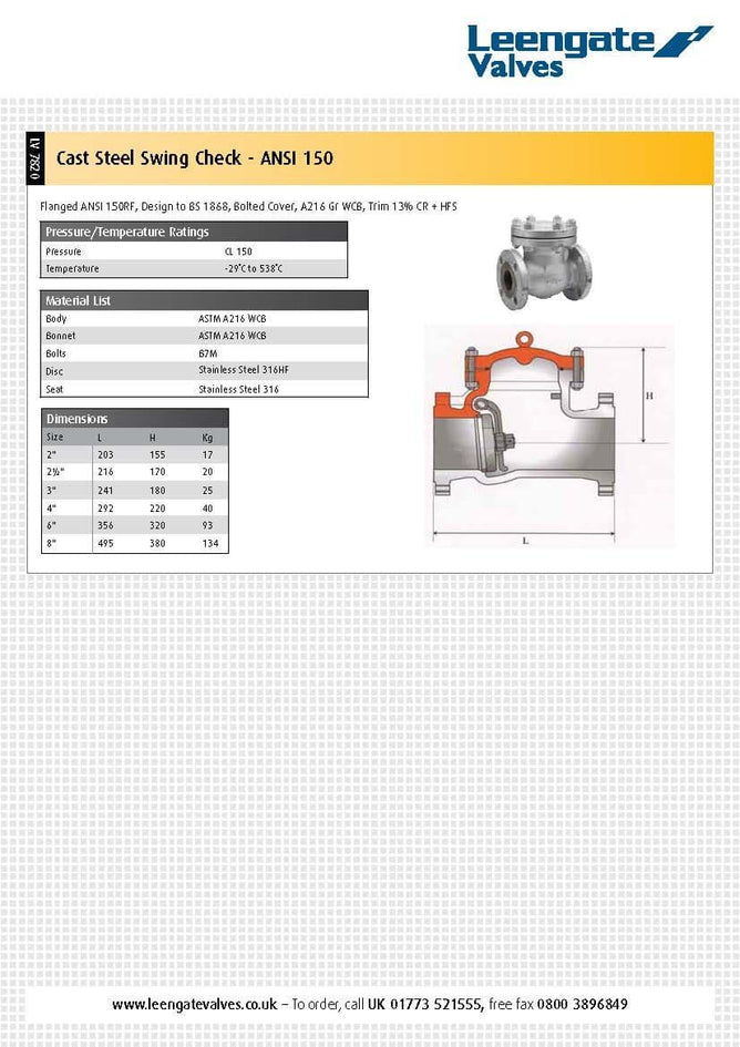 Cast Steel Swing Check Valve - Flanged ANSI 150 Class