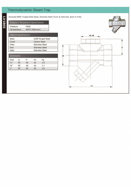 Thermodynamic Disc Steam Trap - Carbon Steel BSPP 40 Bar